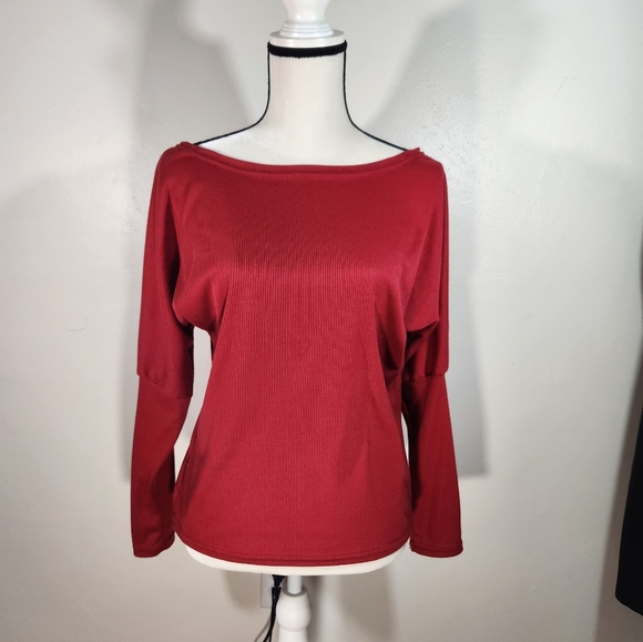 Tops | Red Size Medium Batwing Sleeve Boat Neck Off The Shoulder Top ...